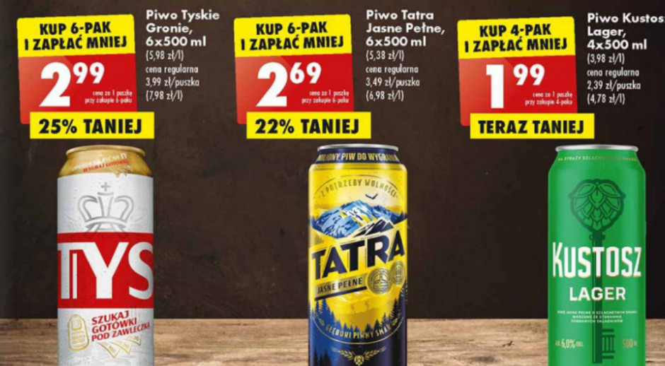 Piwo marki własnej Biedronki walczy ceną z Tyskie i Tatrą