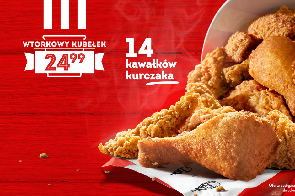 KFC powrócił z ofertą Wtorkowego Kubełka. Ile za 14 kawałków kurczaka?